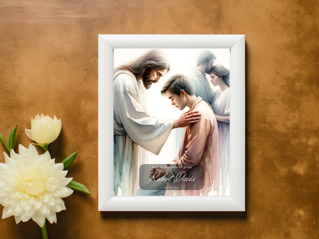 Personalized Memorial Jesus With Young Man, Custom Printable Gift ...