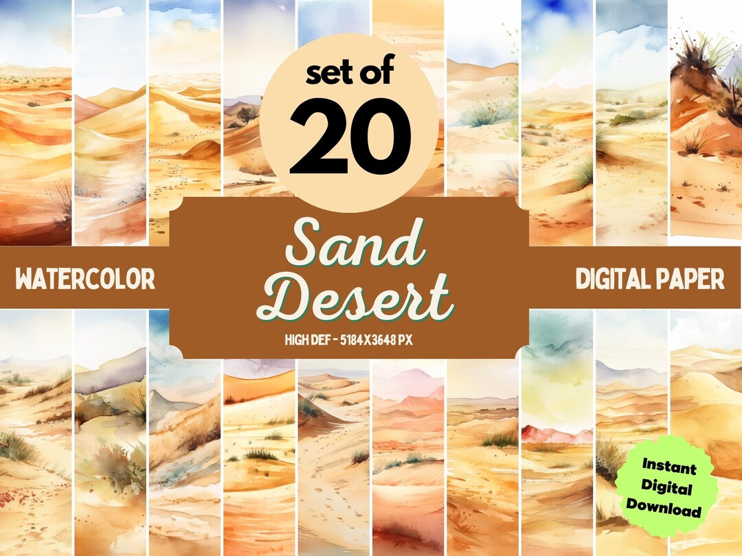 Digital Watercolor Desert Bundle: Sahara Dunes & Textures, 20 Piece Set ...