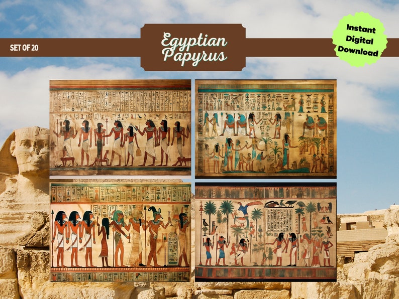 Egypt Papyrus Digital Paper Set of 20 Ancient Hieroglyphics and Tomb ...