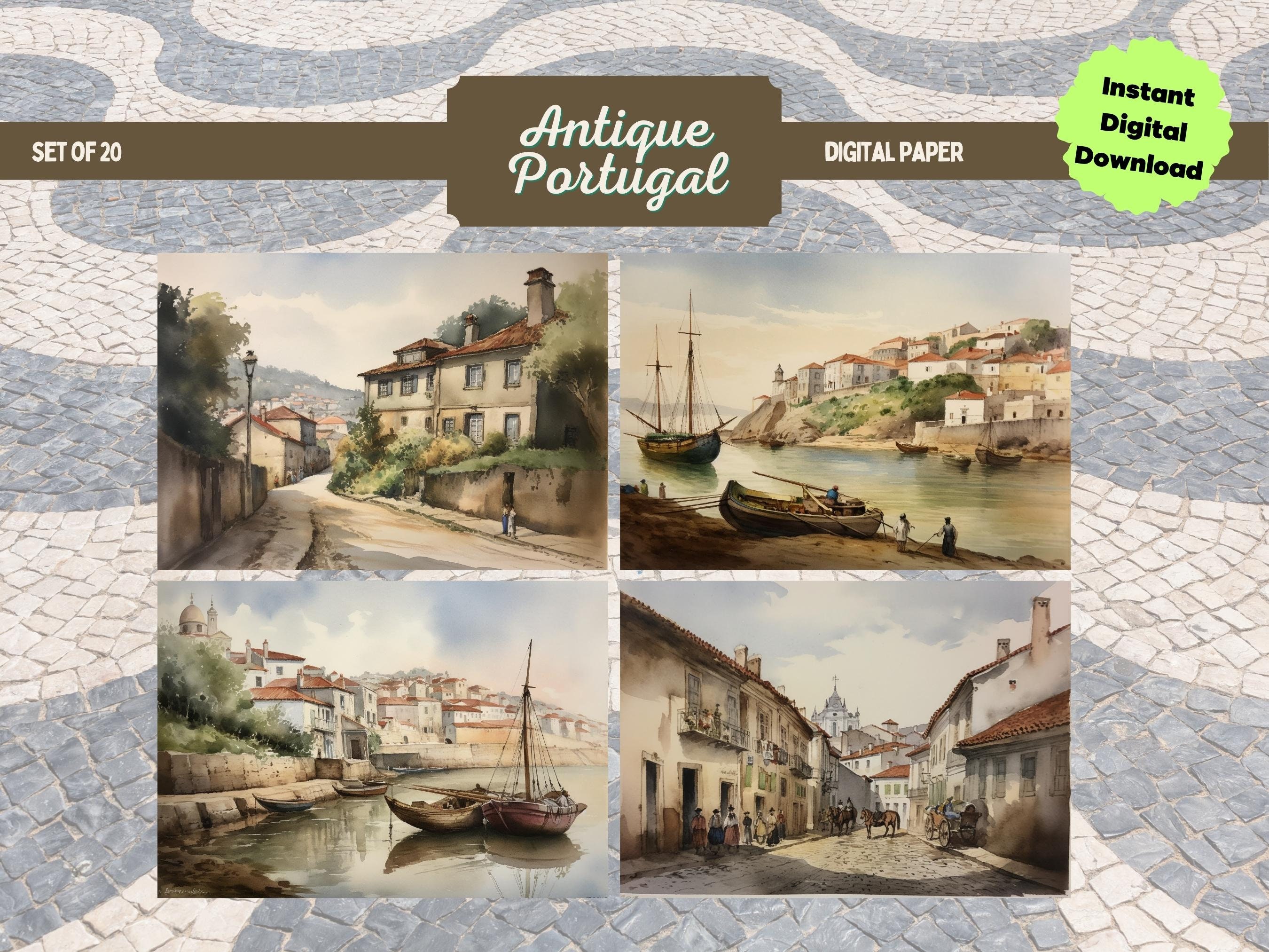 Ancient Portugal Digital Paper Set of 20 Watercolors - Etsy