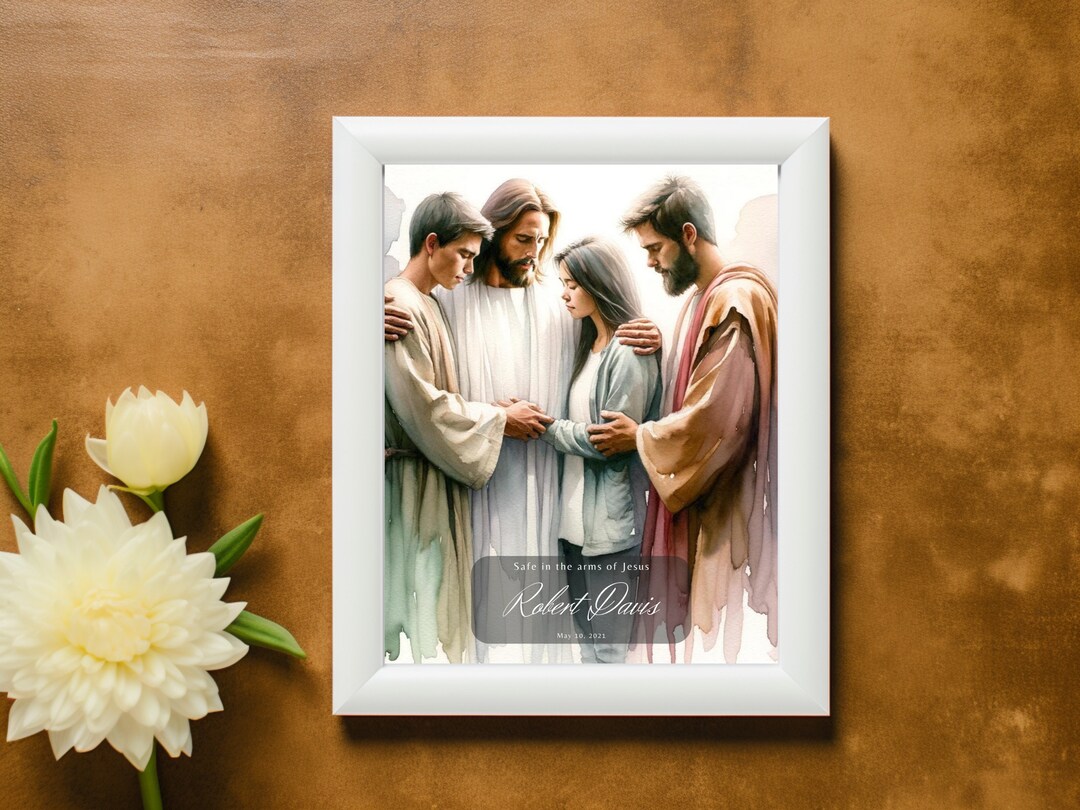 Personalized Memorial Jesus With Young Man, Custom Printable Gift ...