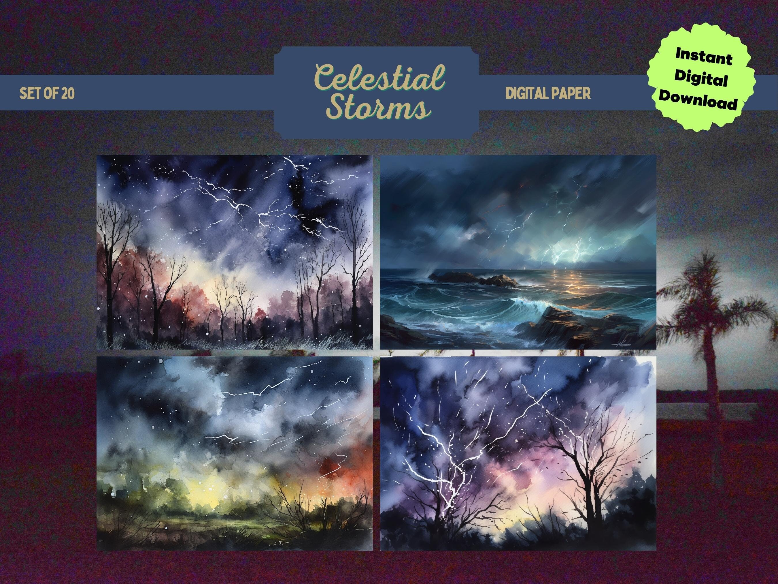 Stormy Sky Watercolor Digital Papers - Celestial Storms Set of 20 for ...