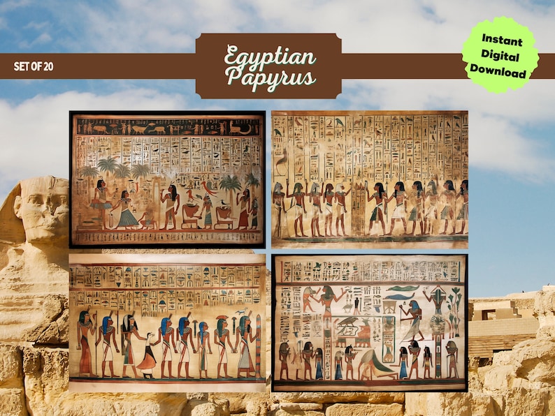 Egypt Papyrus Digital Paper Set of 20 Ancient Hieroglyphics and Tomb ...