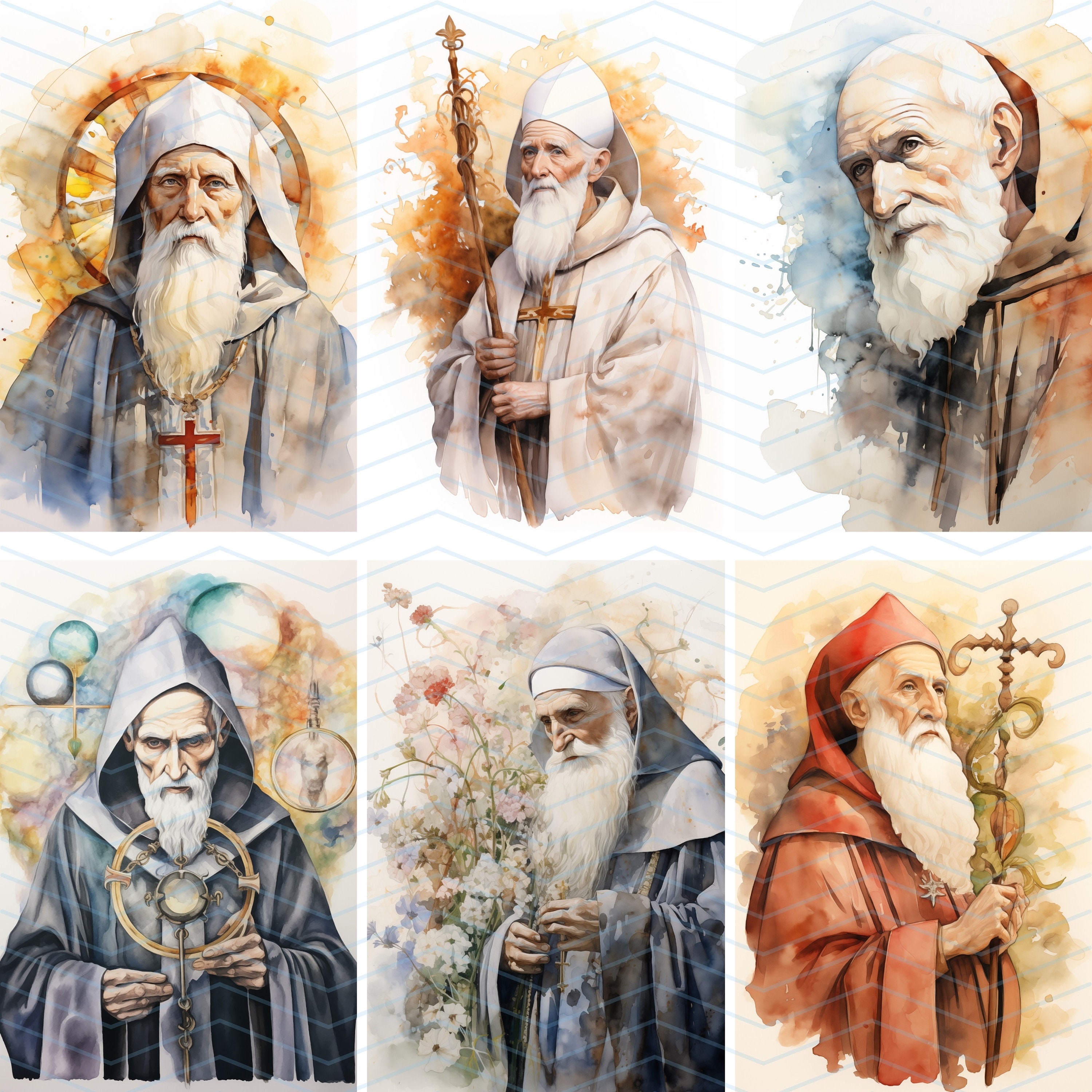 Saint Benedict Bundle 25 - Digital Download, 25 Watercolor PNG, Wall ...