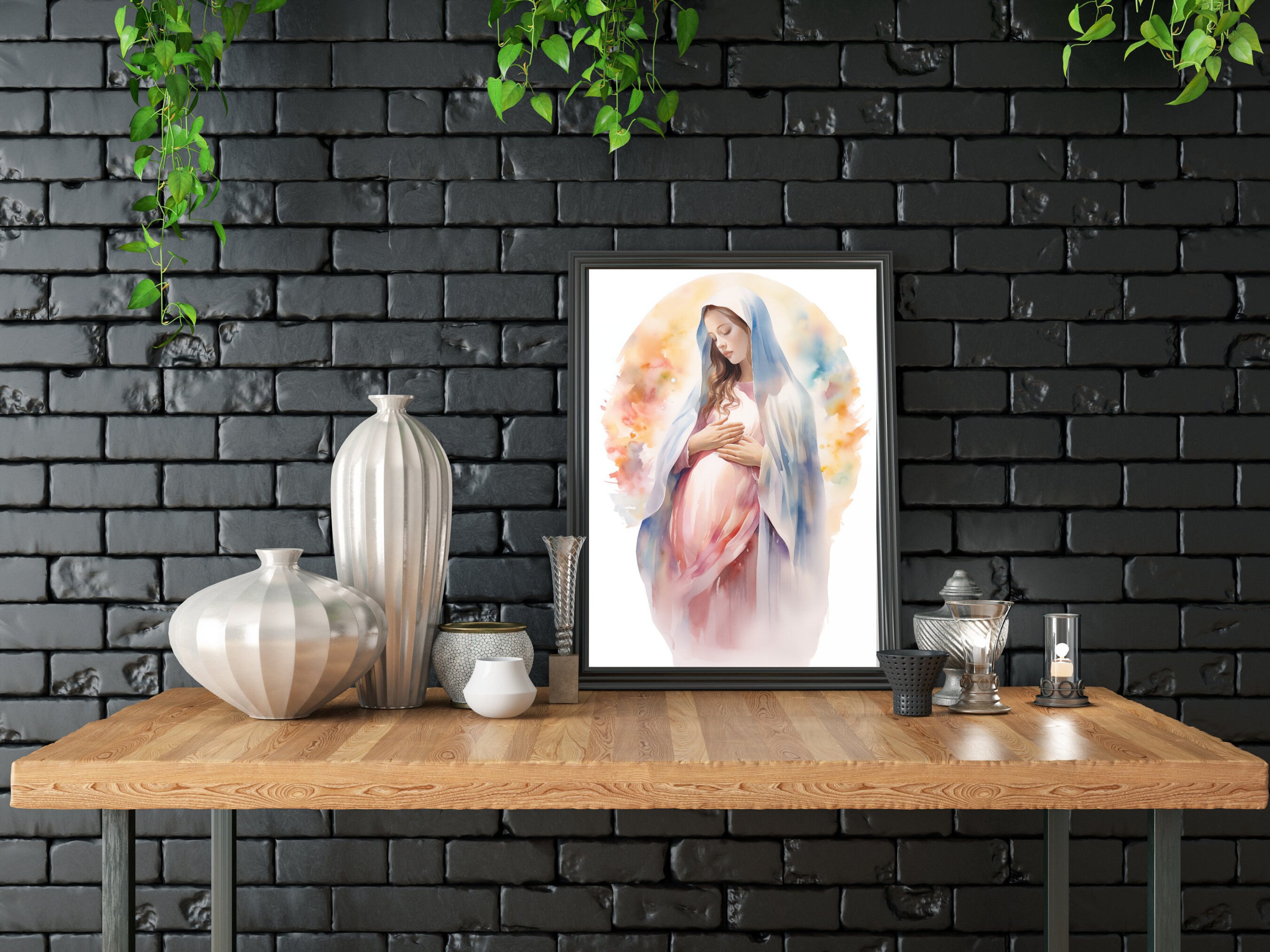 Pregnant Mother Mary Watercolor Decor Catholic T Canvas Art Modern Printable T Digital