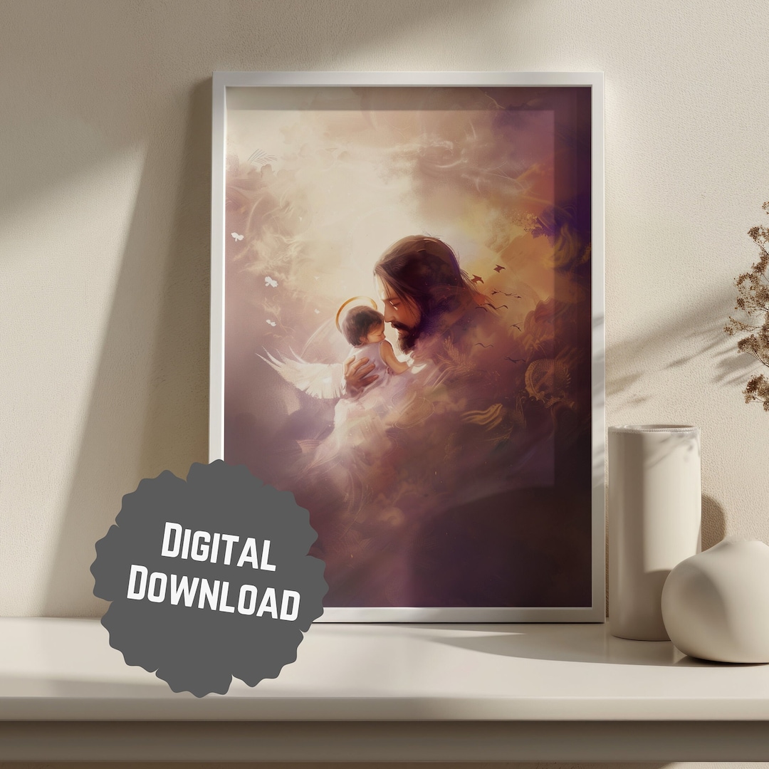 Miscarriage Grief Print, Christ Holding Baby Angel Gift Jesus Memorial ...