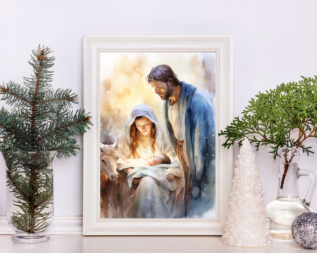 Nativity Scene Printable Watercolor Art Instant Digital Download ...