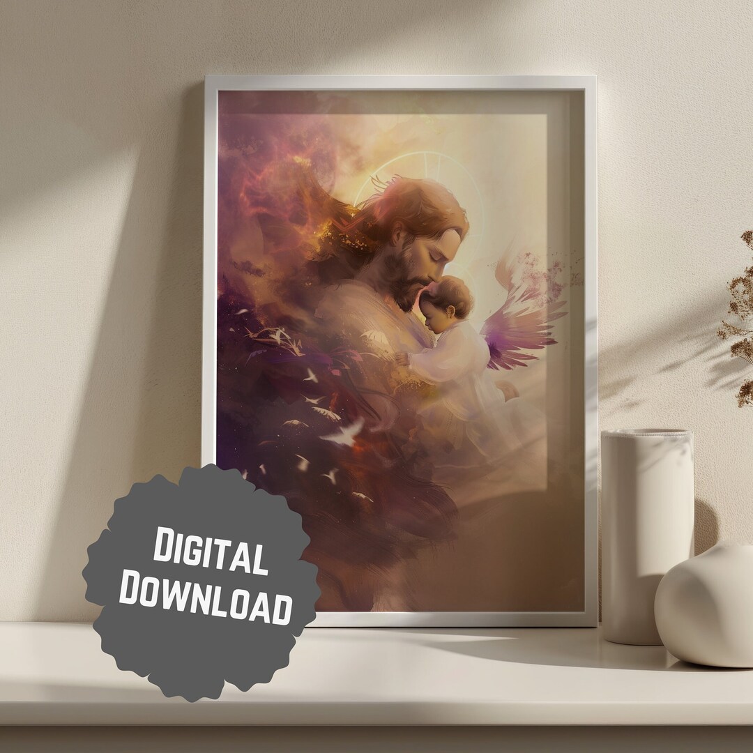 Miscarriage Grief Print, Christ Holding Baby Angel Gift Jesus Memorial ...