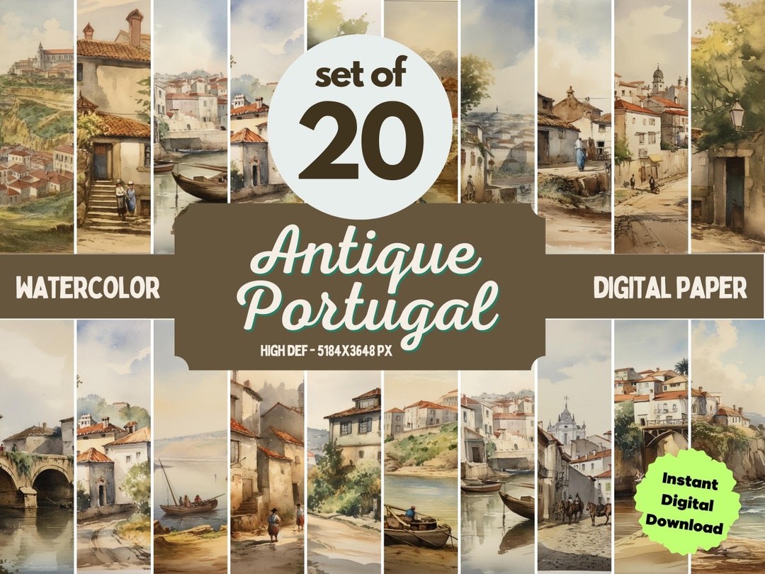 Ancient Portugal Digital Paper Set of 20 Watercolors - Etsy