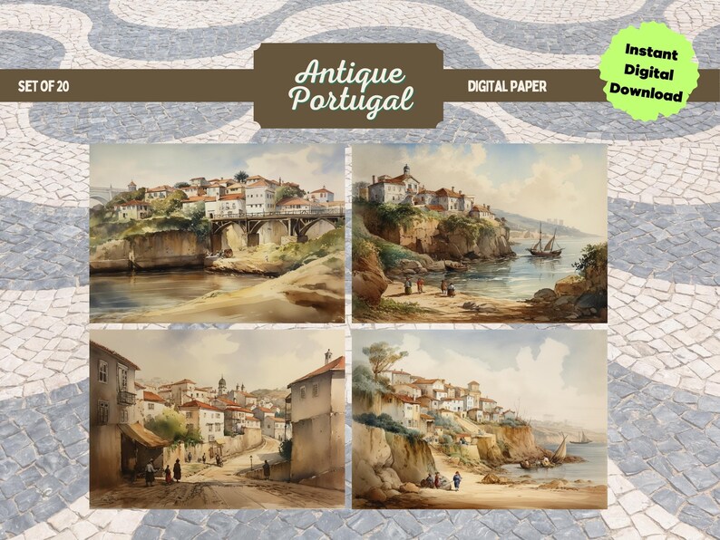 Ancient Portugal Digital Paper Set - High Quality, Vintage Imprints of ...