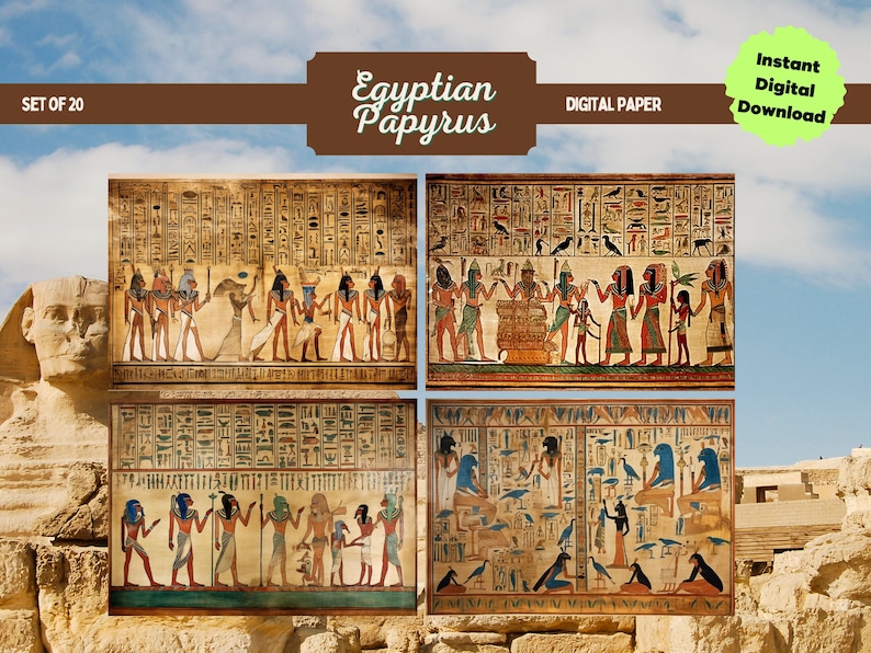 Egypt Papyrus Digital Paper Set of 20 Ancient Hieroglyphics and Tomb ...