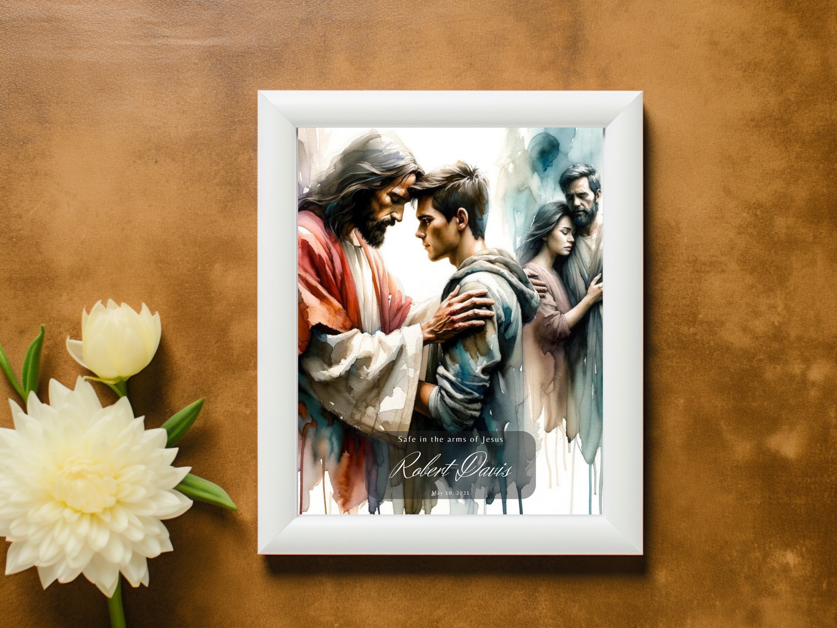 Personalized Memorial Jesus With Young Man, Custom Printable Gift ...