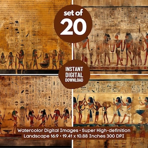 Ancient Egypt Wall Art, 20 Papyrus Digital Paper Set Bundle ...