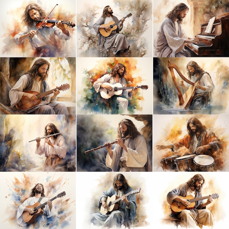Jesus Playing Musical Instruments, 12 Different Images of Christian ...