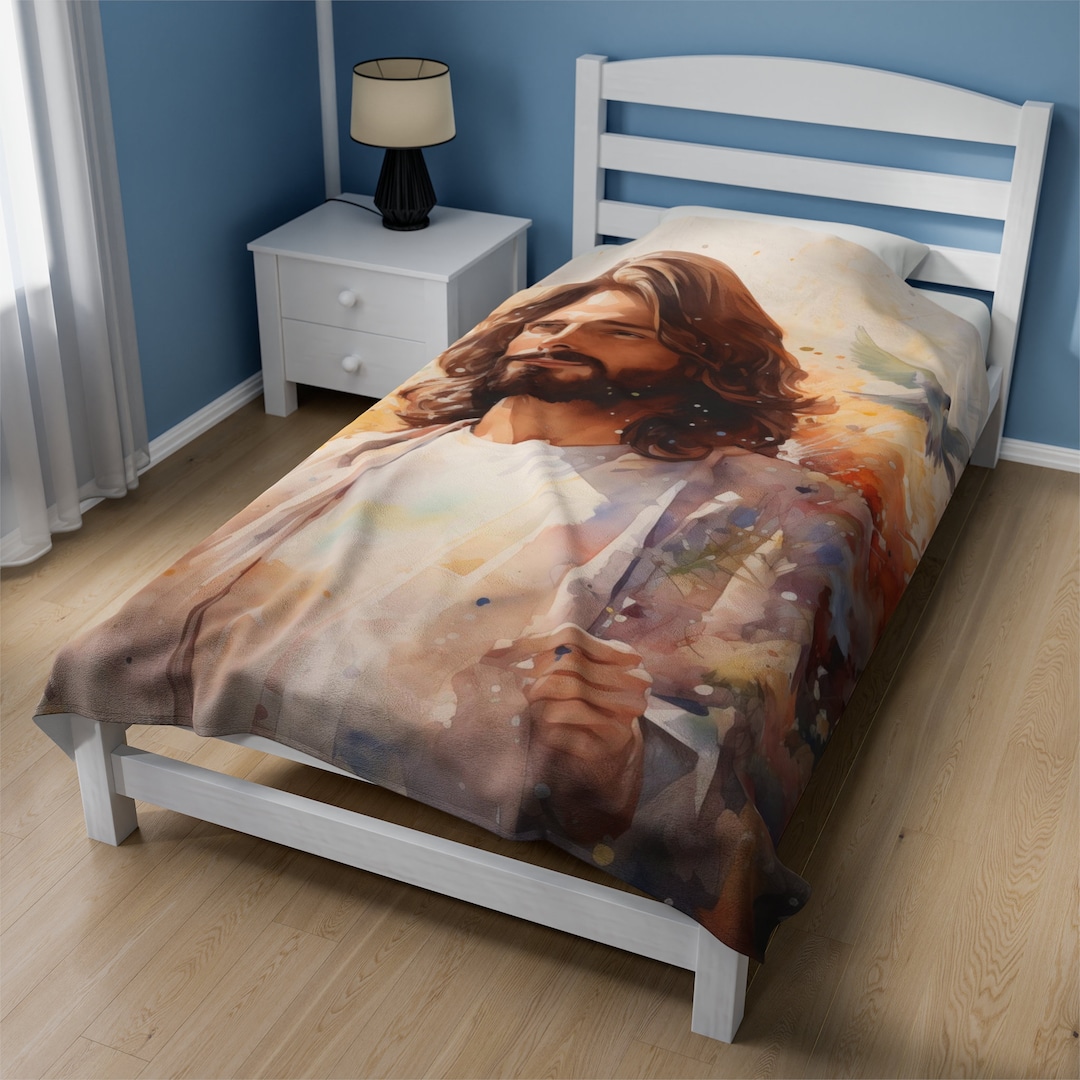 Jesus Portrait Blanket, Jesus Christ Gift, Jesus Painting Velveteen ...