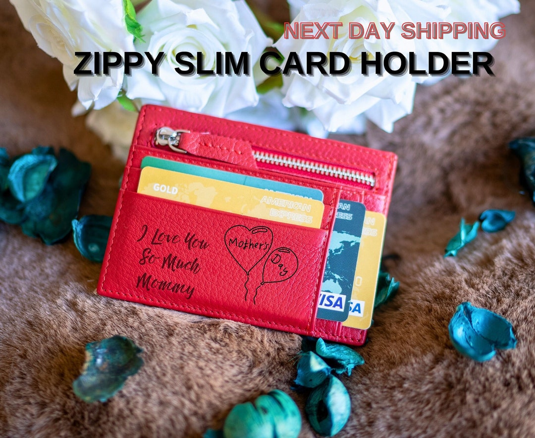 Leather Slim Card Holder, Minimalist Wallet, Zipper Leather Wallet ...