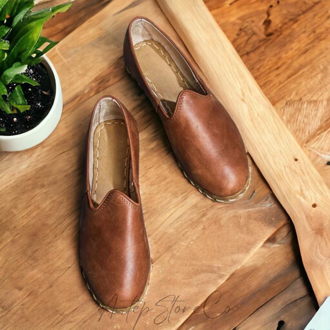 Mens Brown Leather Yemeni Shoes: Handmade Turkish Loafers - Etsy