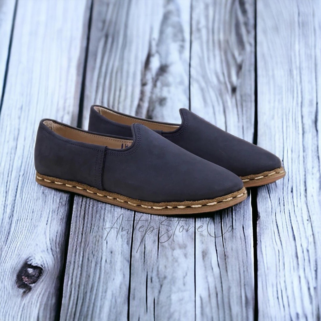 Dark Blue Leather Yemeni Shoes: Handmade Turkish Loafers - Etsy