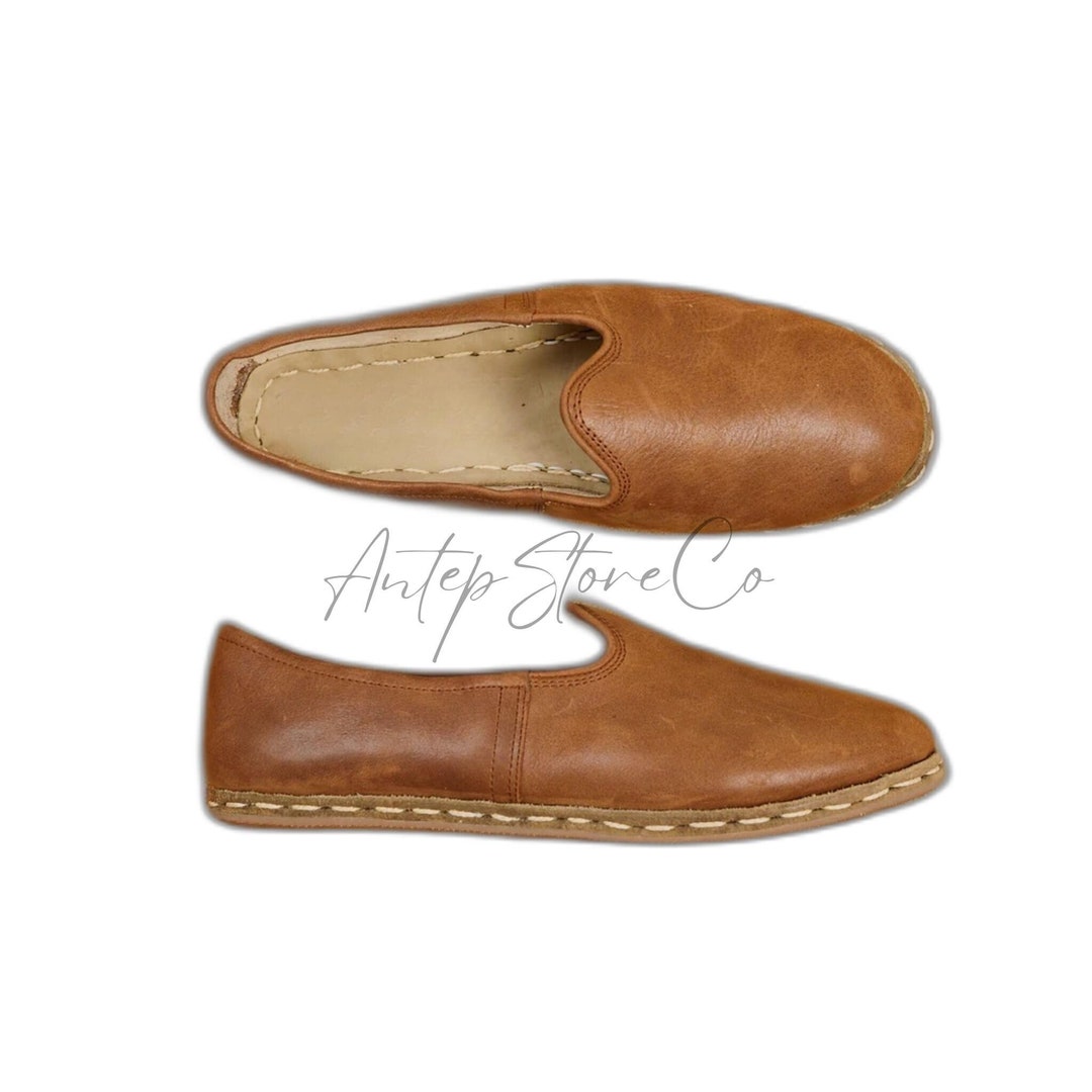 Brown Leather Yemeni Shoes: Handmade Turkish Slip-on Loafers - Etsy