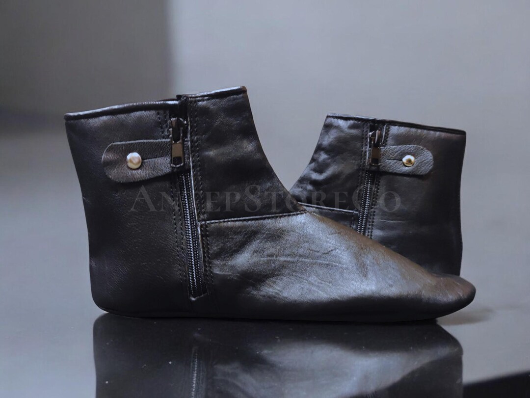 Leather Khuffain Socks: Islamic Winter Moccasins, Black Prayer Footwear ...