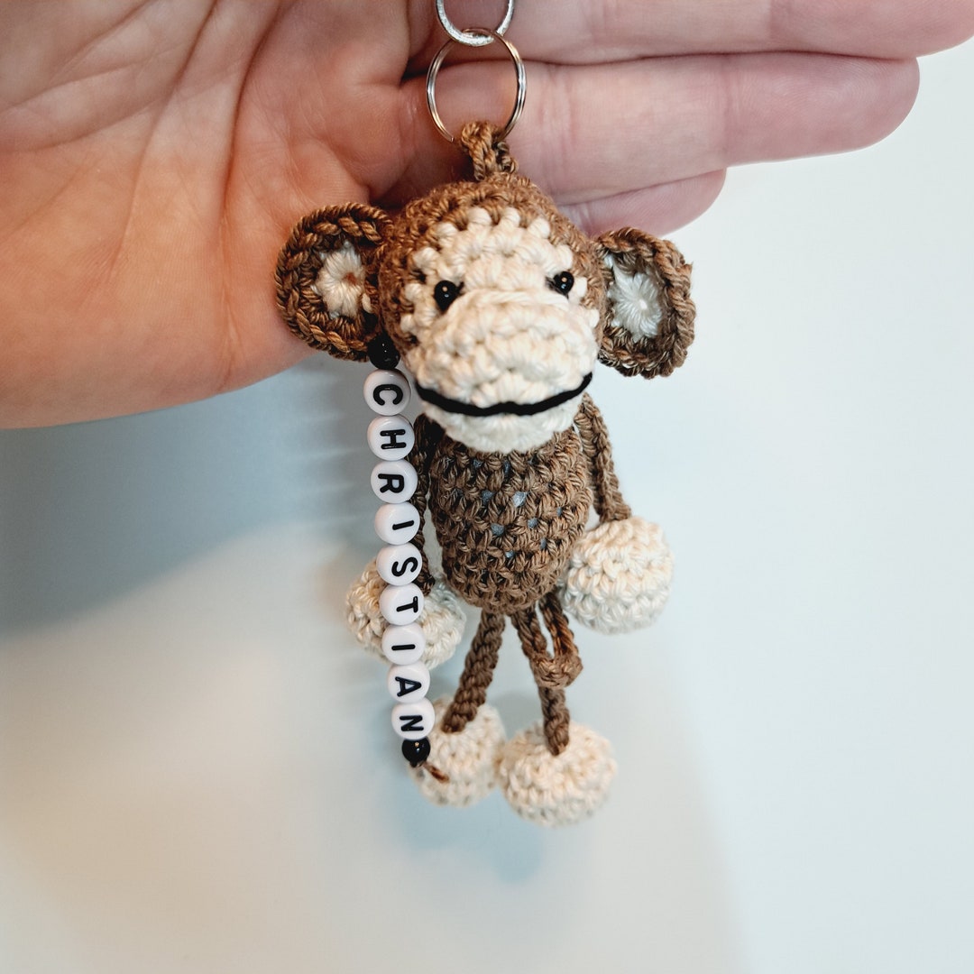 Monkey Amigurumi Keychain, Crocheted Plush Cuddly Toy Animal Doll 9 Cm ...