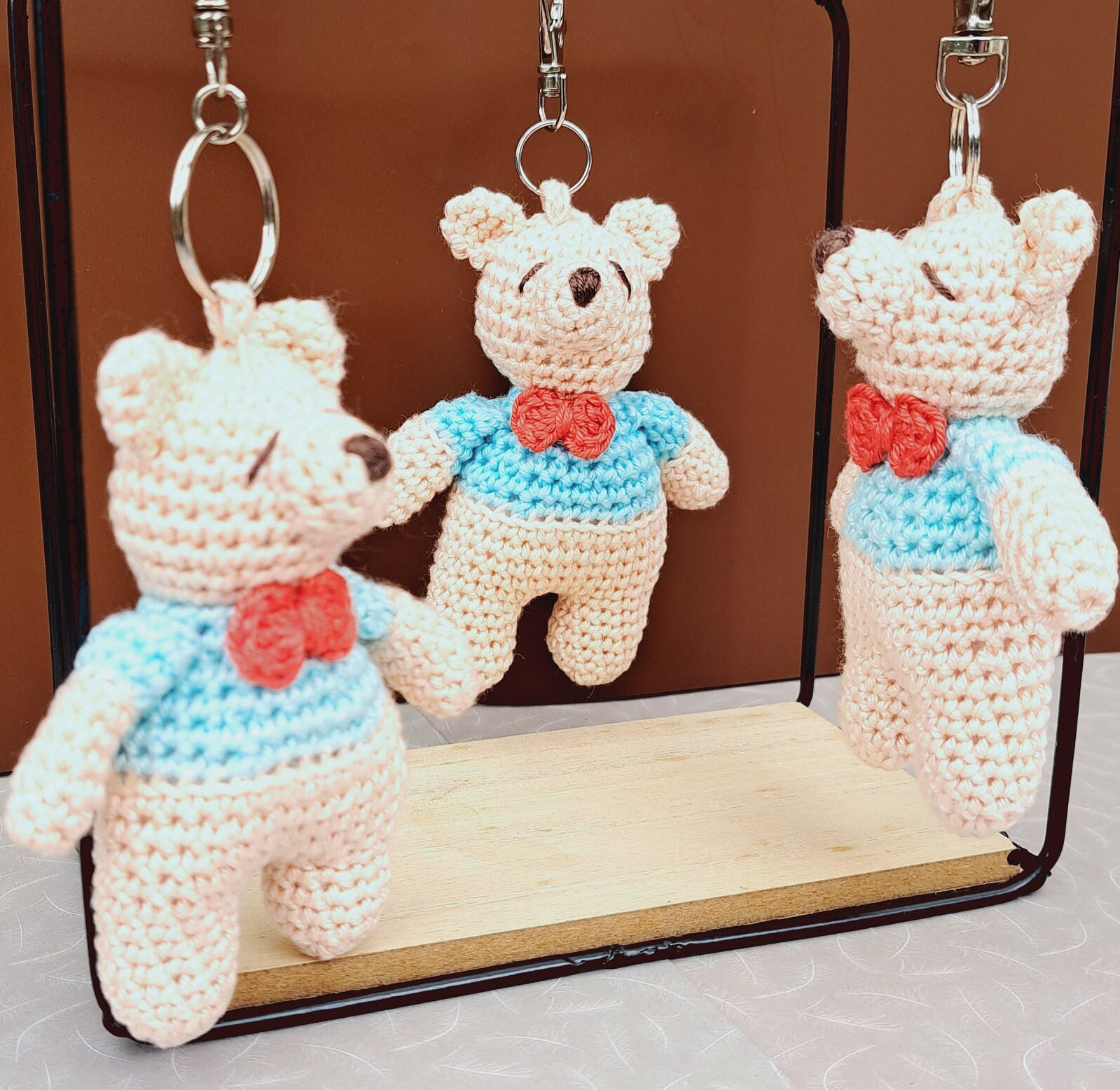 Bear Keychain Amigurumi Plush, 9cm Crocheted Cuddly Toy Handmade ...
