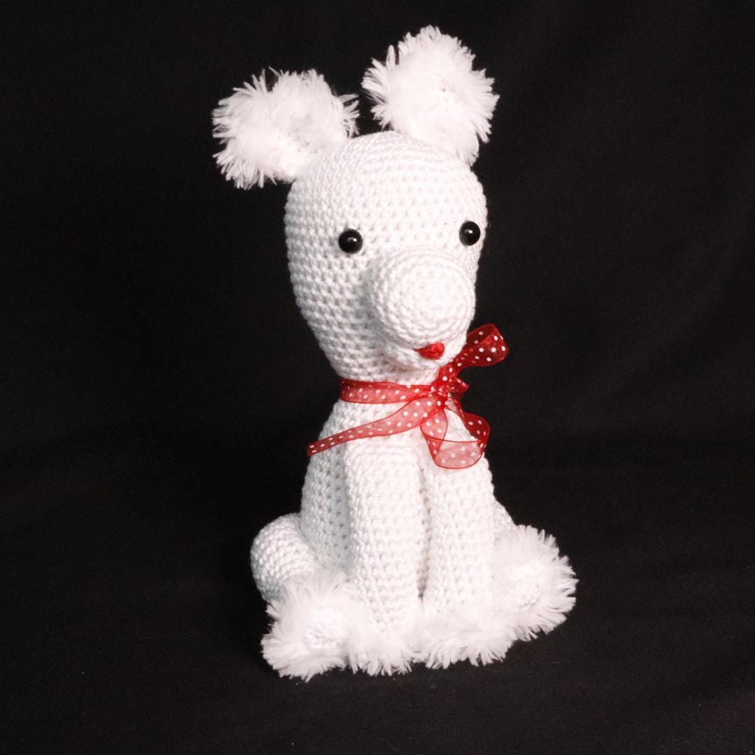White Samoyed Amigurumi Doll, 20cm With Bow Crocheted Puppy Sitting ...