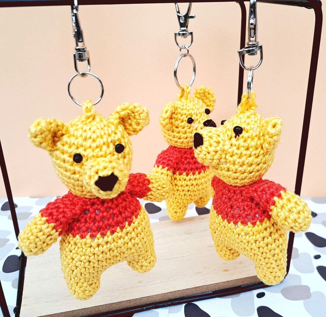 Amigurumi Winnie the Pooh Bear Keychain Crochet, Plush Puh Cuddly Toy ...