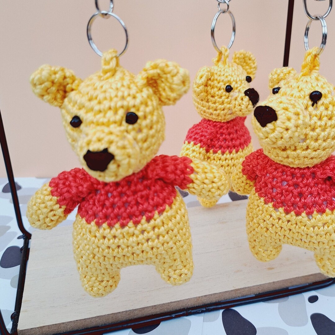 Winnie the Pooh Bear Keychain Crocheted, Plush Puh Cuddly Toy Amigurumi ...