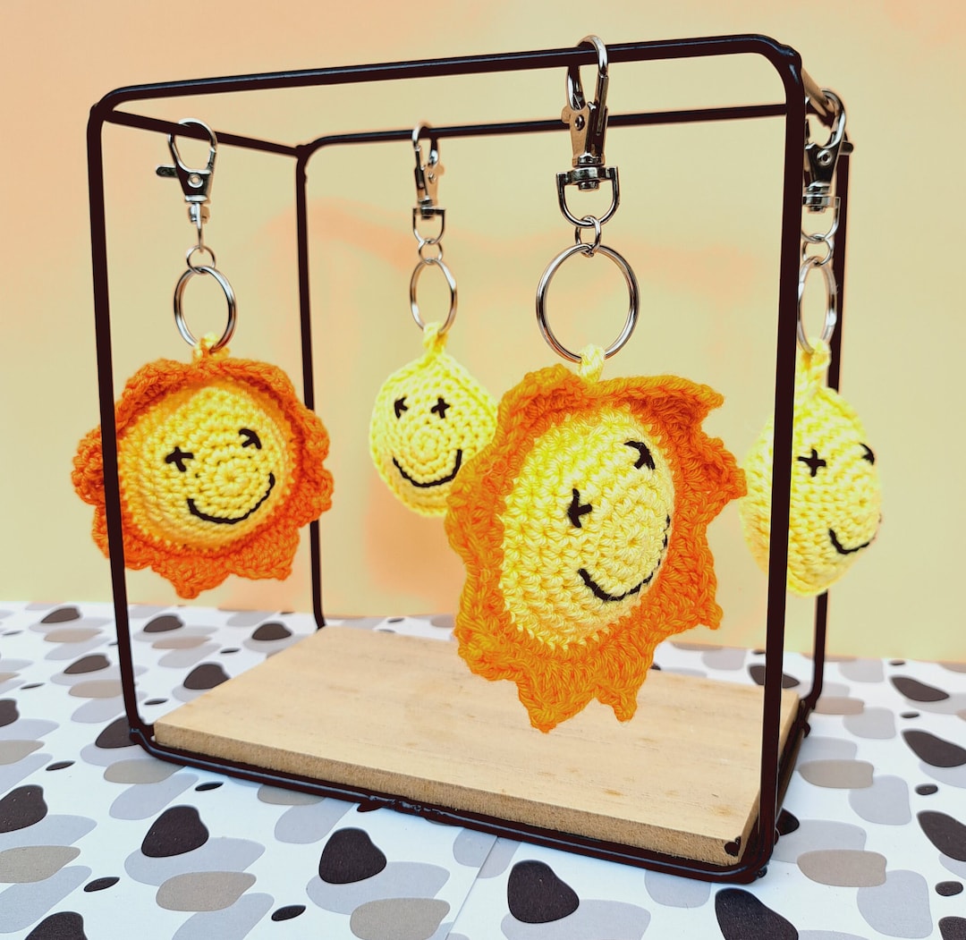 Smiley Amigurumi Keychain, Crochet Smiling Sun Plush Cuddly Toy Animal ...