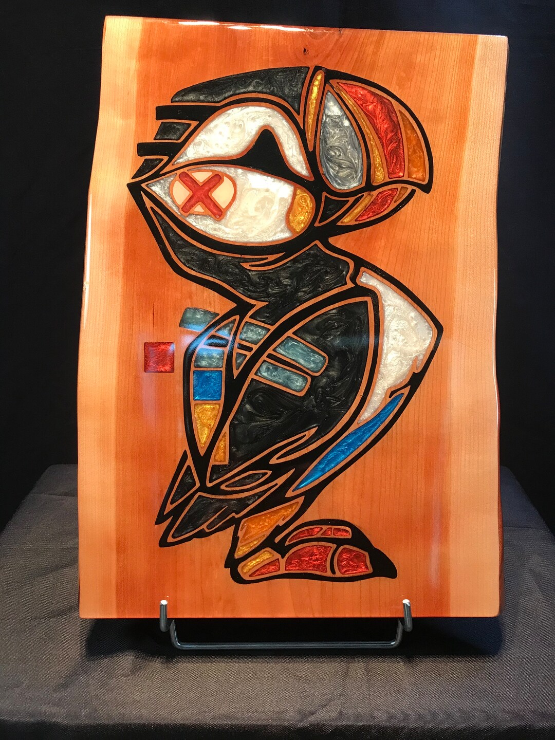 Urban Art Puffin Painting Cut Out of Cherry Wood, Cast in Epoxy Resin ...