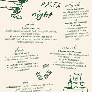 Wine and Pasta Night Customised Menu Template- Italian Theme - Etsy