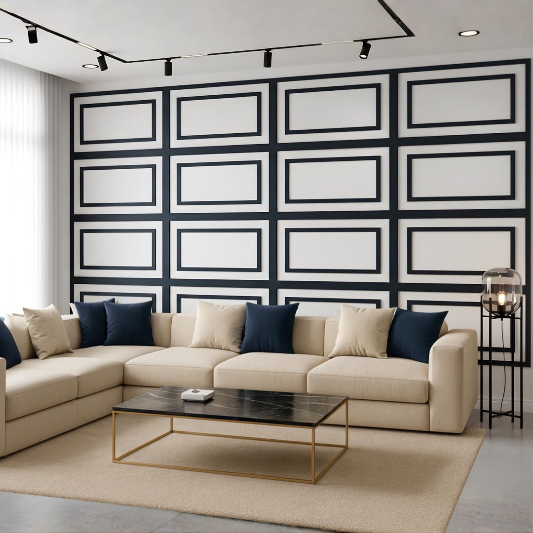 Grid Wall Molding Panel Kit With Repeating Rectangular Frames ...
