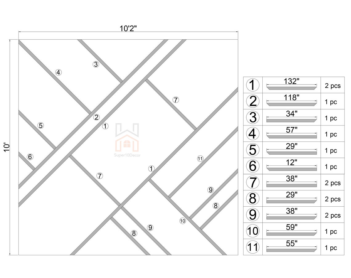 Modern Diagonal Wood Wall Molding Kit | Geometric Wall Trim Design ...