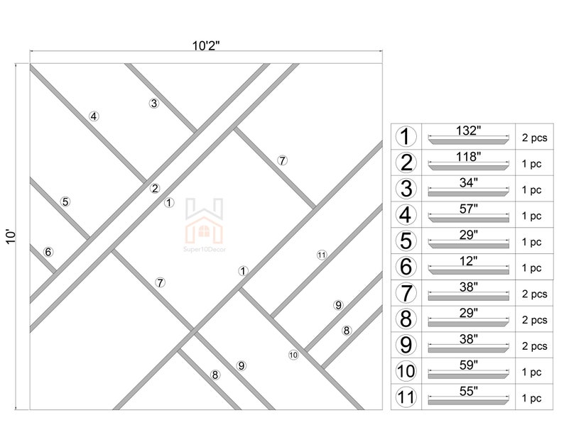 Modern Diagonal Wood Wall Molding Kit | Geometric Wall Trim Design ...
