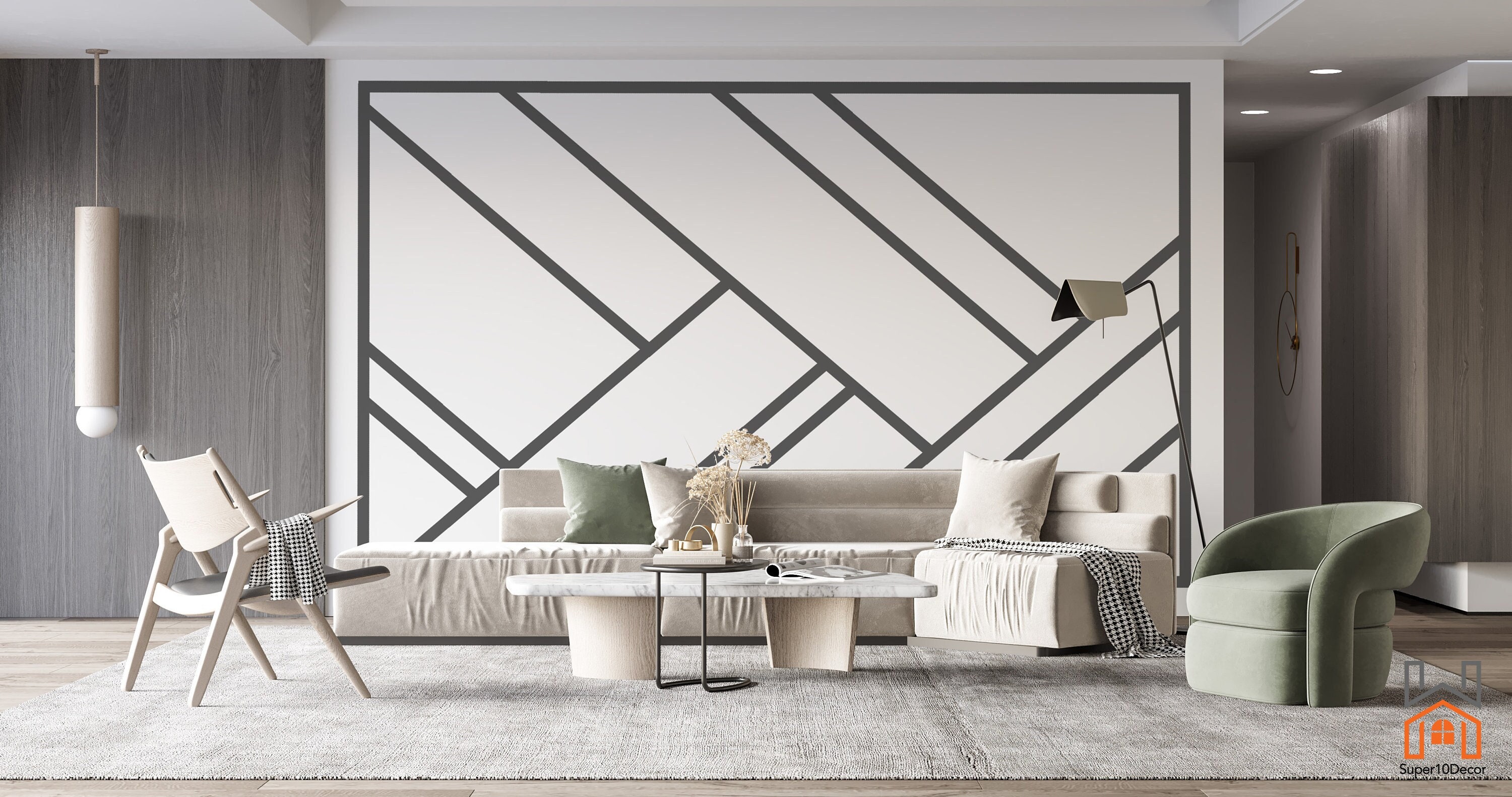 Diagonal Wall Molding Panel Design | Custom Polystyrene Trim Set for ...