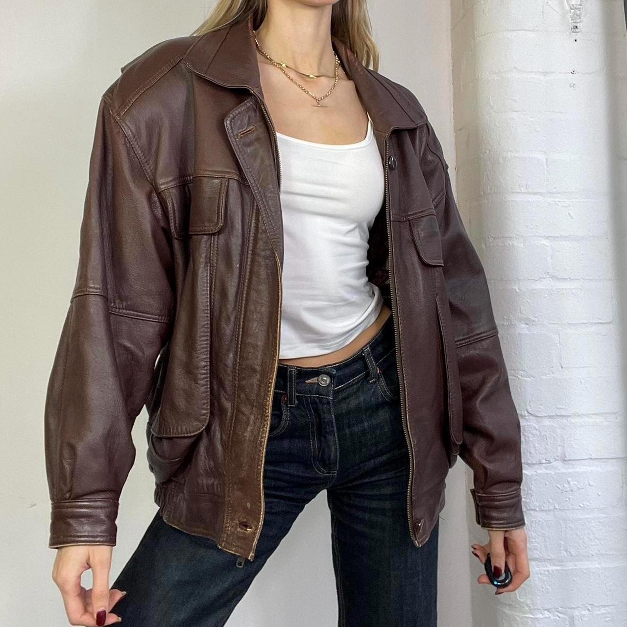 Vintage 90s Leather Bomber Biker Jacket Brown Grunge - Etsy