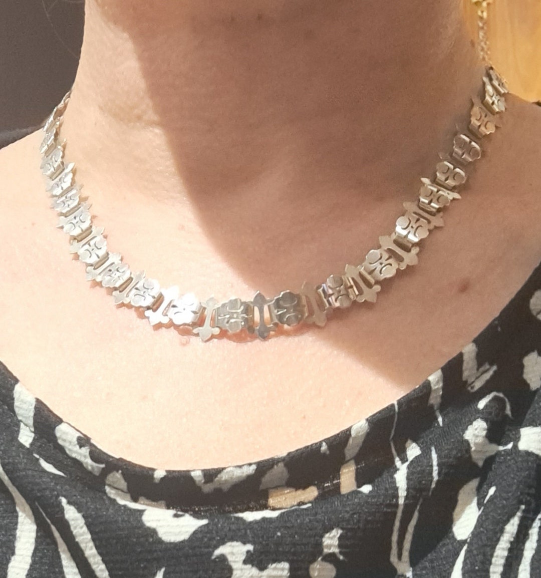 Victorian Sterling Silver Collarette Necklace - Pierced Link Chain - Etsy