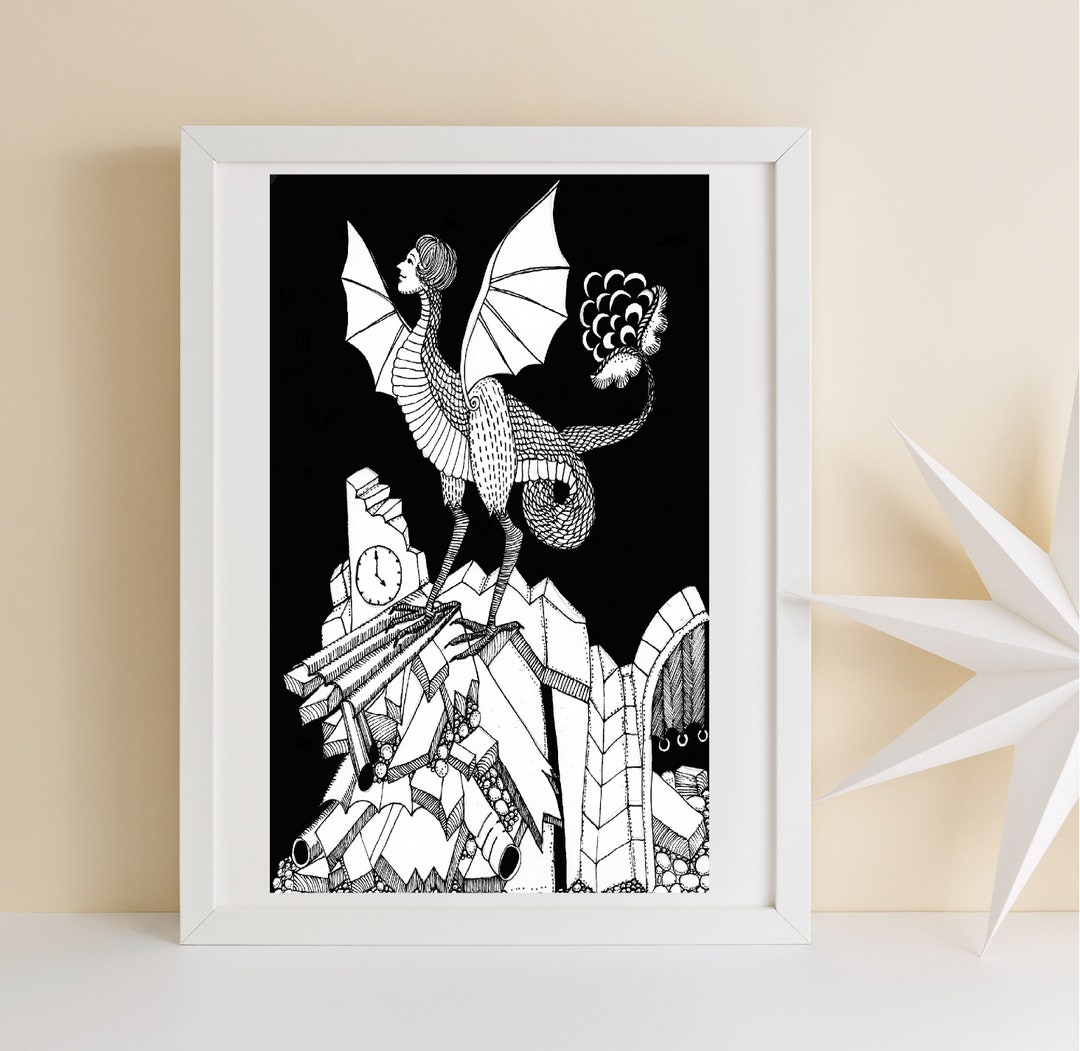 DRAGON. Dragon Ink Drawing Digital Print Poster Tattoo Wall Art Book ...