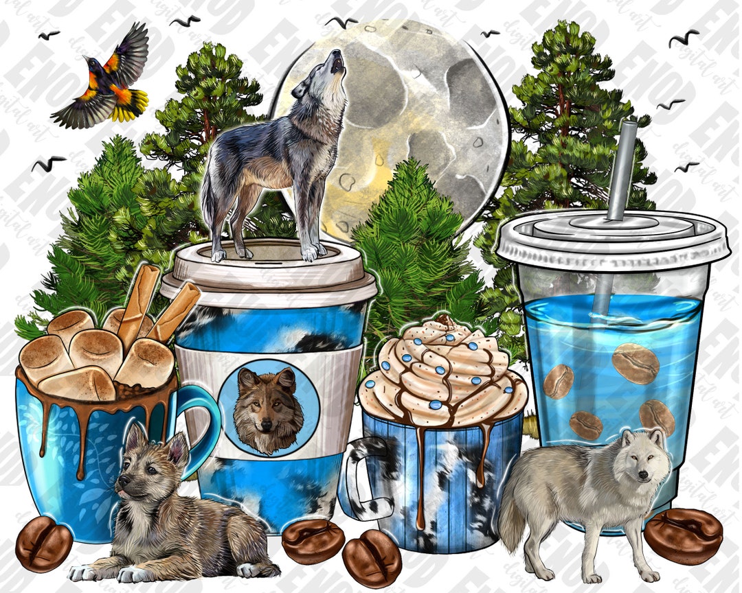 Wolf Coffee Cups Png Sublimation Design Download Coffee Cups - Etsy