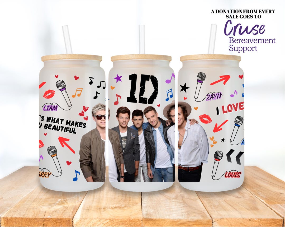One Direction Glass Tumbler With Straw / 1D Drinks Cup / One Direction ...