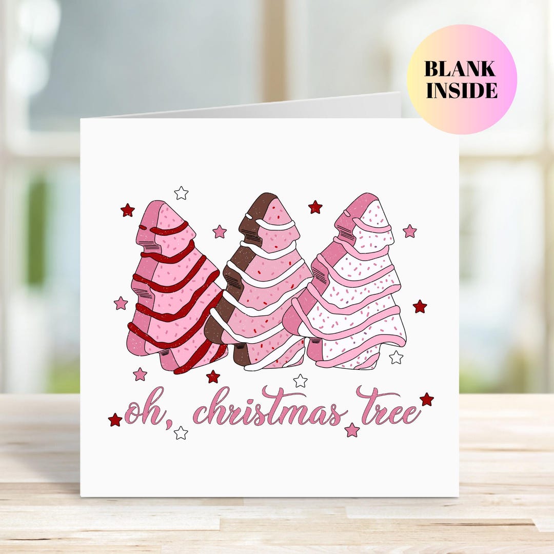 Pink Themed Christmas Card / Pink Christmas Tree Greetings Card / Cute ...
