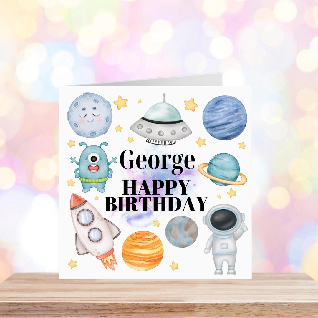 Personalised Space Themed Birthday Card | Astronaut Alien Rocket ...