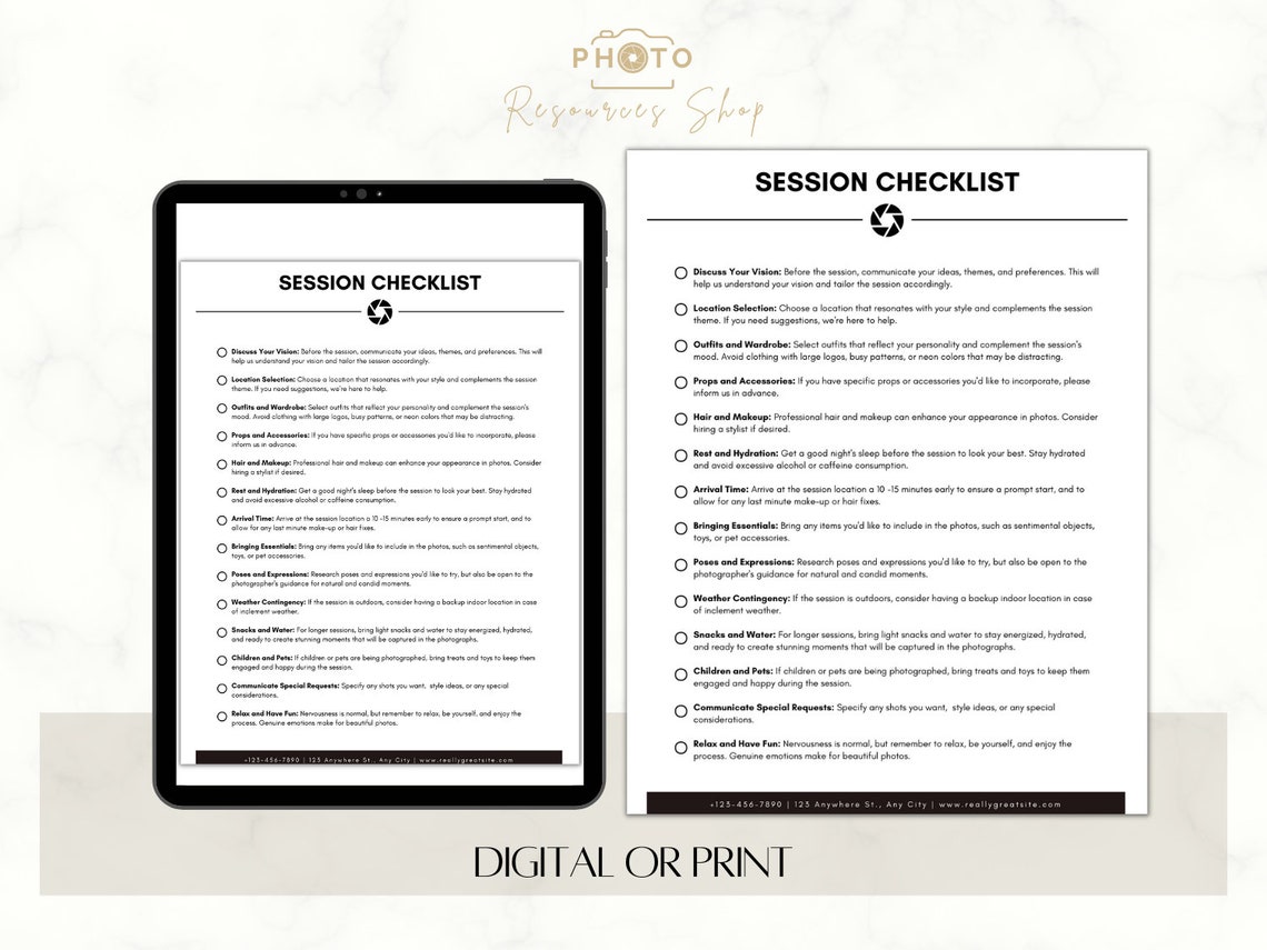 Photography Session Checklist Template | Photo Session List | Canva ...
