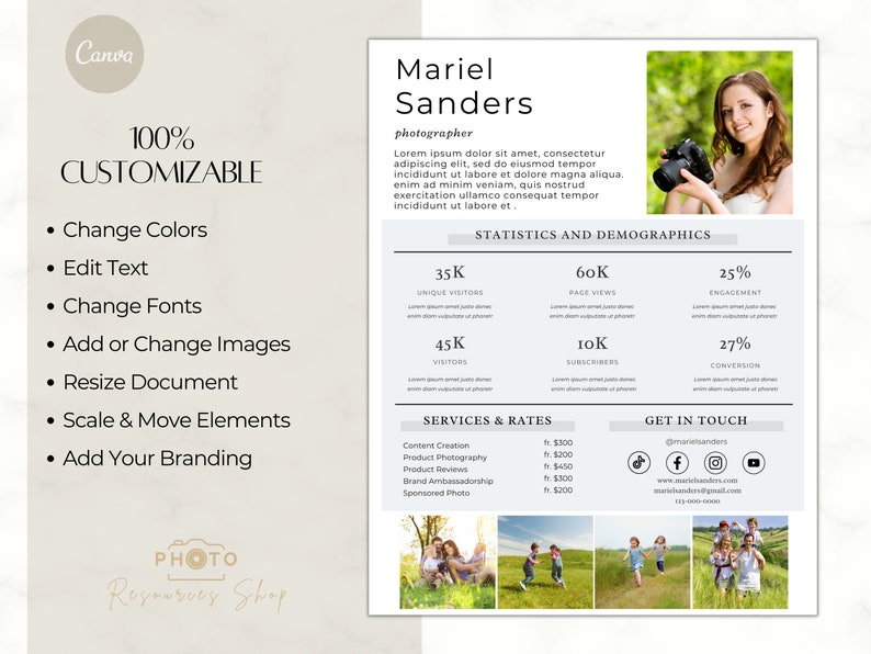 1 Page Media Kit Template | Canva Template | Instagram Media Kit ...