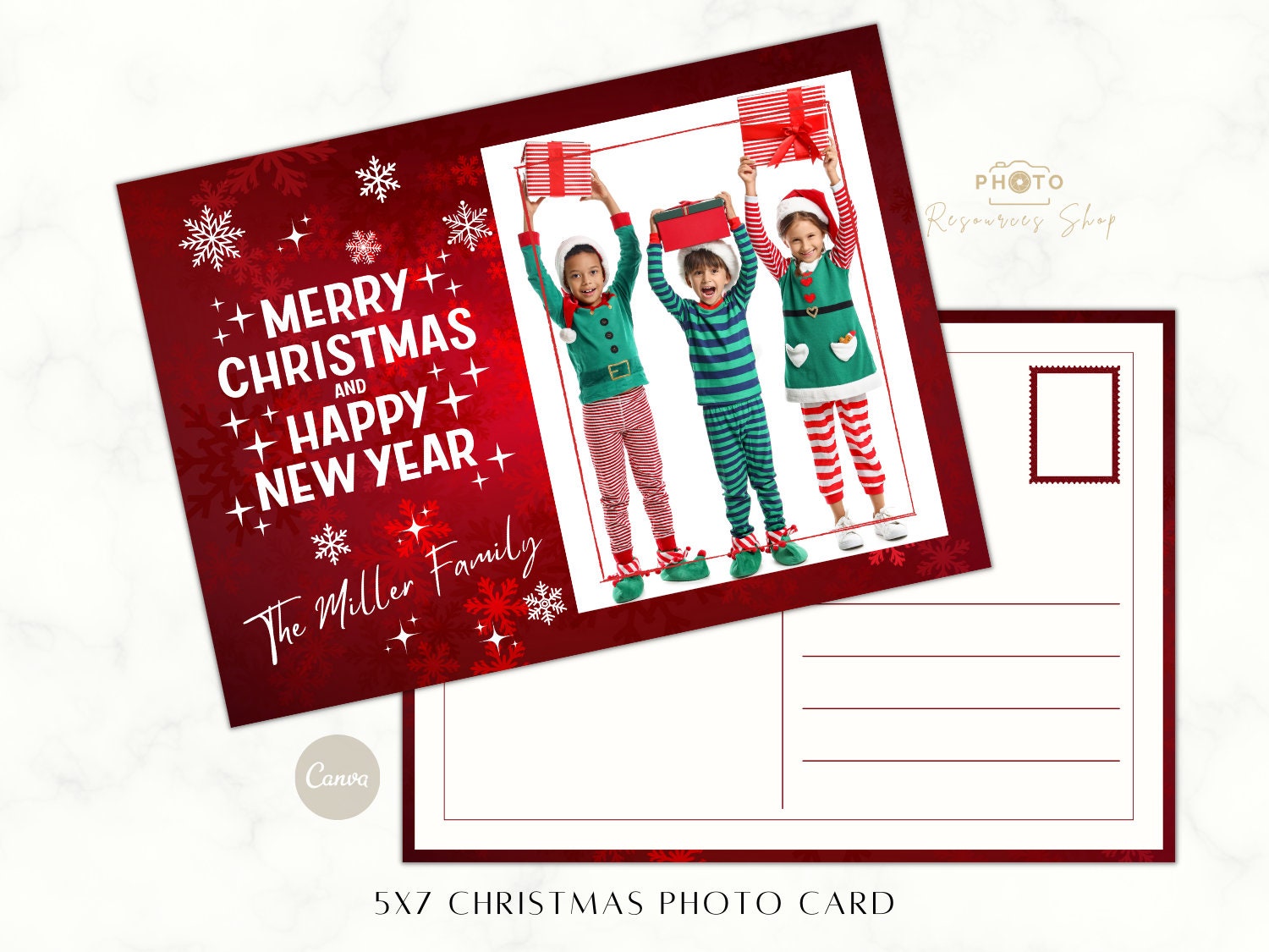 Christmas Card Template 5x7, Photo Card, Editable Canva Card Template ...