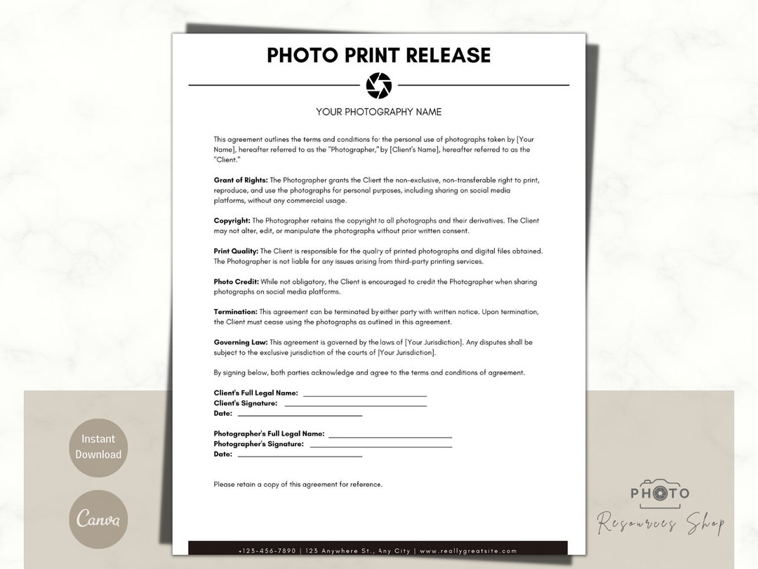 Photography Print Release | Canva Template | Easy-to-edit Photography ...