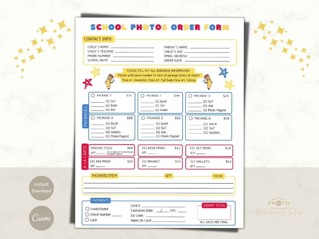 School Photography Order Form | Canva Template | Photography Forms ...