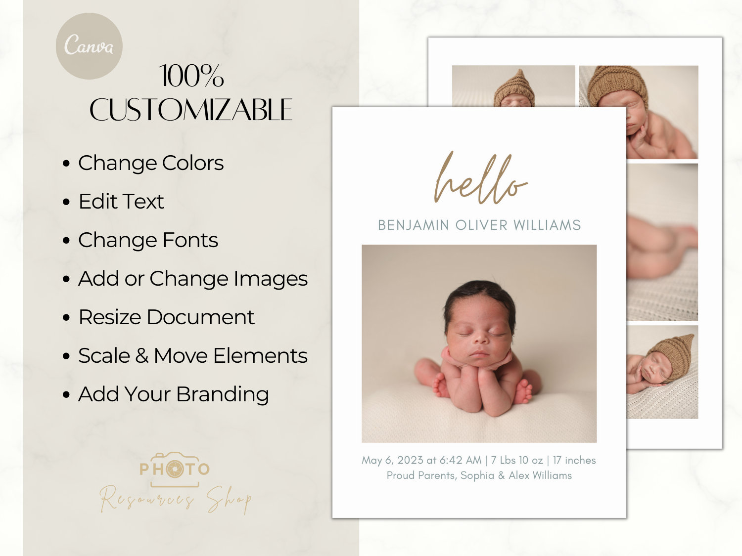 Newborn Birth Announcement Template - Canva Baby Card Template ...