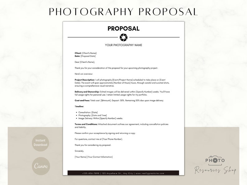 Photography Proposal Template | Photo Session List | Canva Template ...